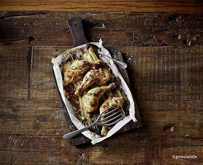 Pouletschenkel aus der Salzlake auf Lauchbett | Gustarium